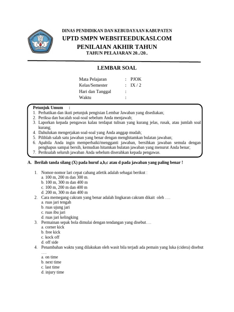 Soal PTS 2 Pjok Kelas Ix | PDF