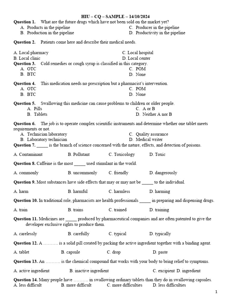 HIU-CQ-SAMPLE-NO1 | PDF | Clinical Trial | Pharmacy