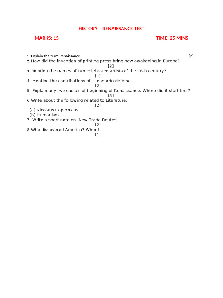 History Test - Renaissance | PDF