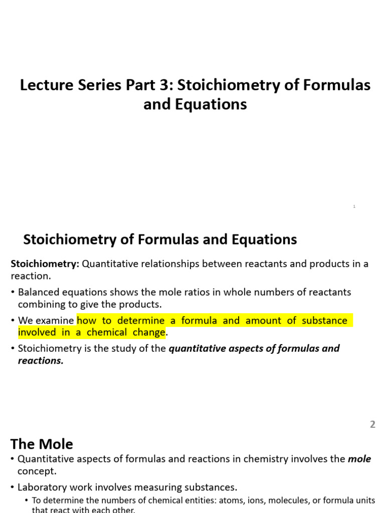 Chapter 3 StoichiometryFormulaEquations | PDF | Stoichiometry | Mole (Unit)