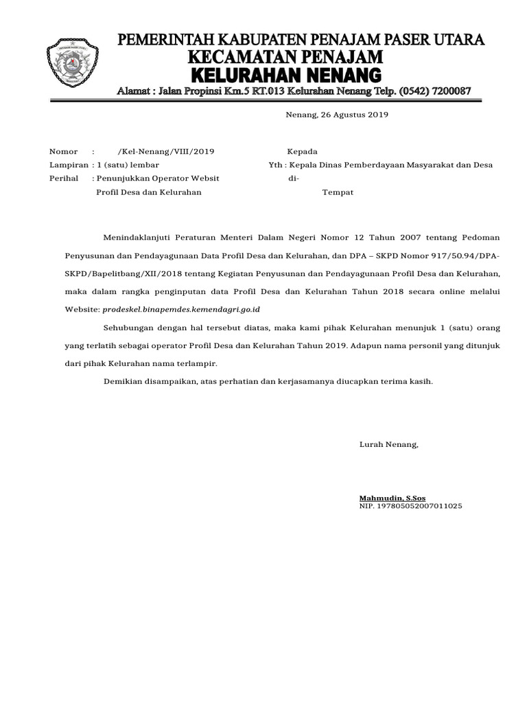 Balasan Surat Dinas Pemberdayaan Masyarakat Dan Desa | PDF