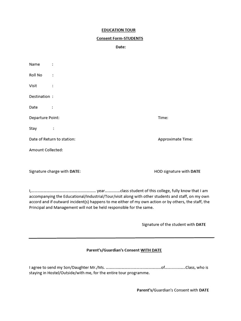 Education Tour Consent Form-STUDENTS Date | PDF