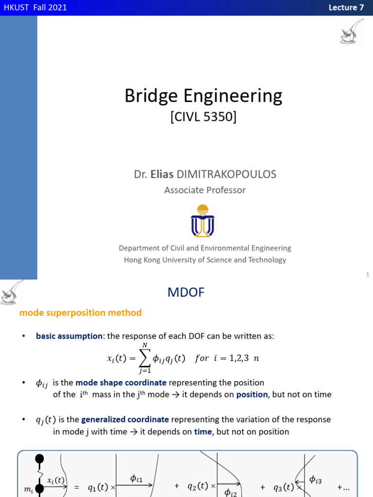 Lec07_CIVL5350_Bridge-dynamics_2021_MDOF_Examples | PDF | Eigenvalues And Eigenvectors | Mechanics