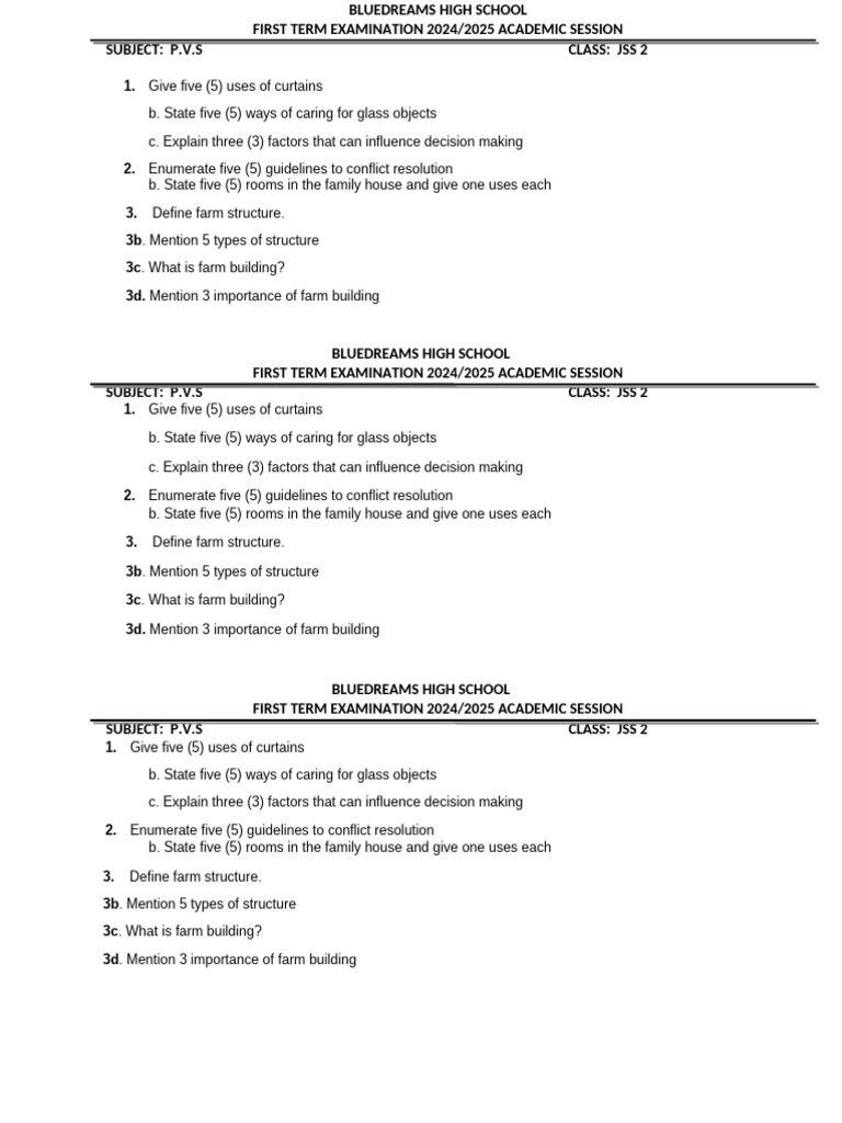 JSS 2 PVS THEORY | PDF