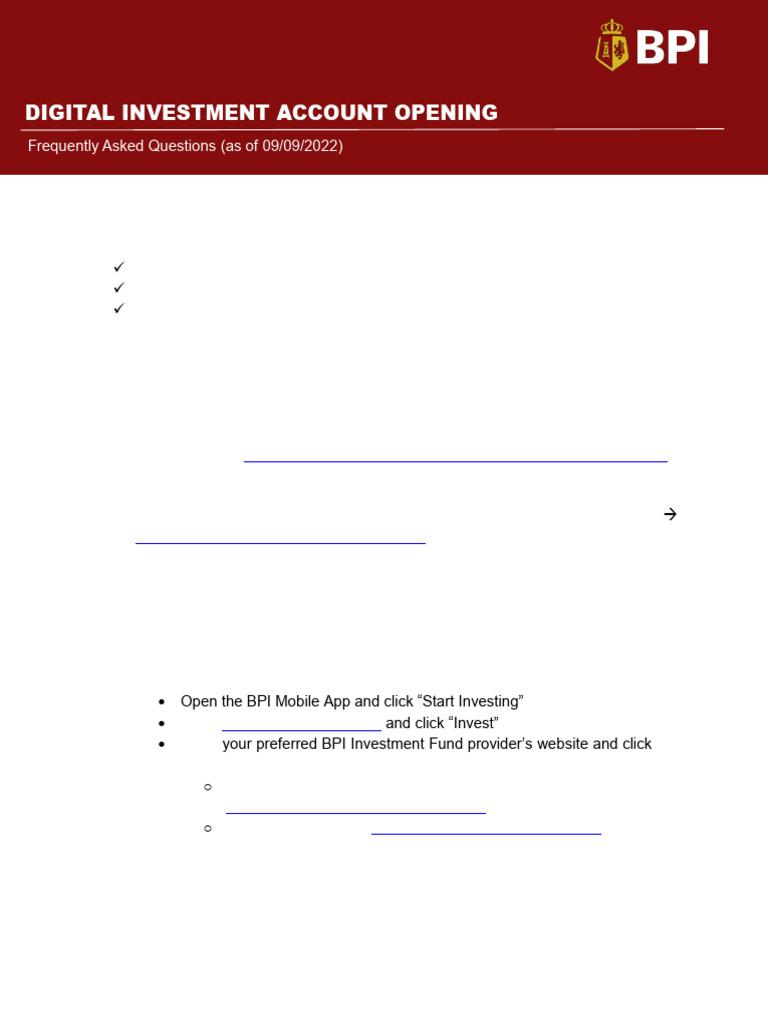Digital Investment Account Opening Client FAQs (BPI) | PDF | Investing | Risk