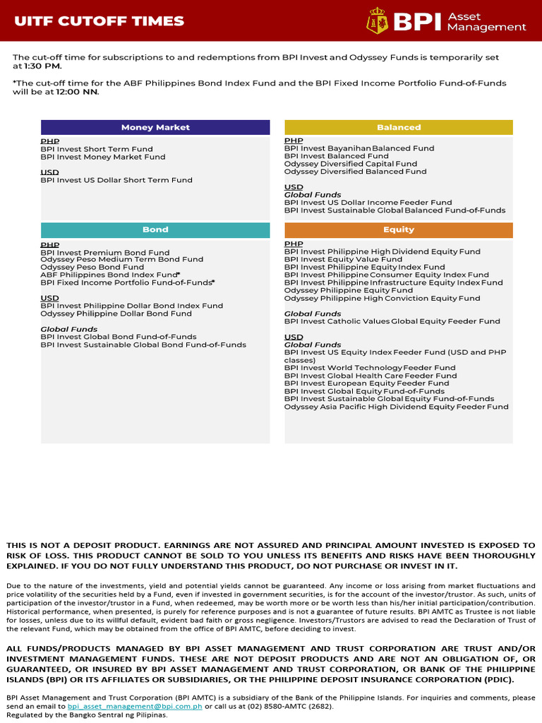 Bpi Amtc Uitf Product Grid 2022 011823 | PDF | Investing | Market Liquidity
