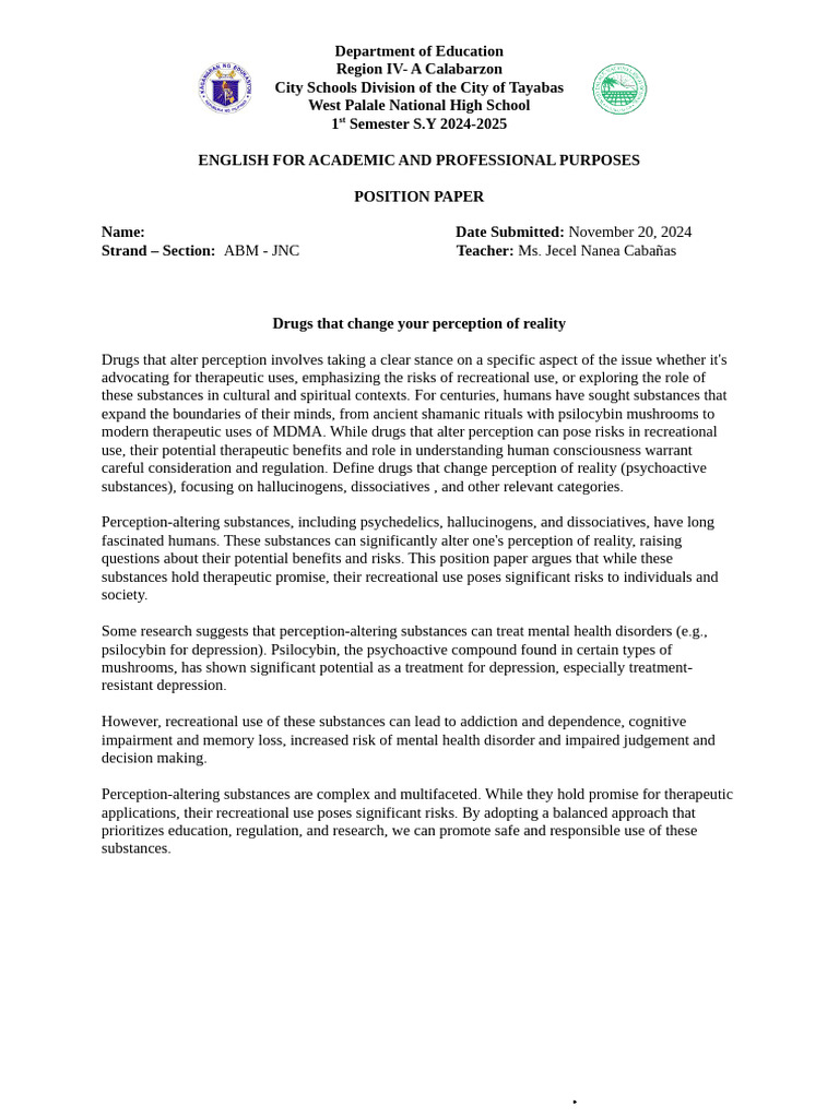 Drugs Position Paper | PDF | Psychoactive Drugs | Recreational Drug Use