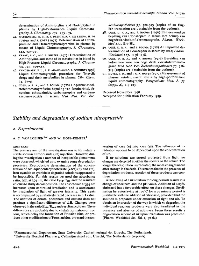Stability and Degradation of Sodium Nitroprusside | PDF | Acid | Cyanide