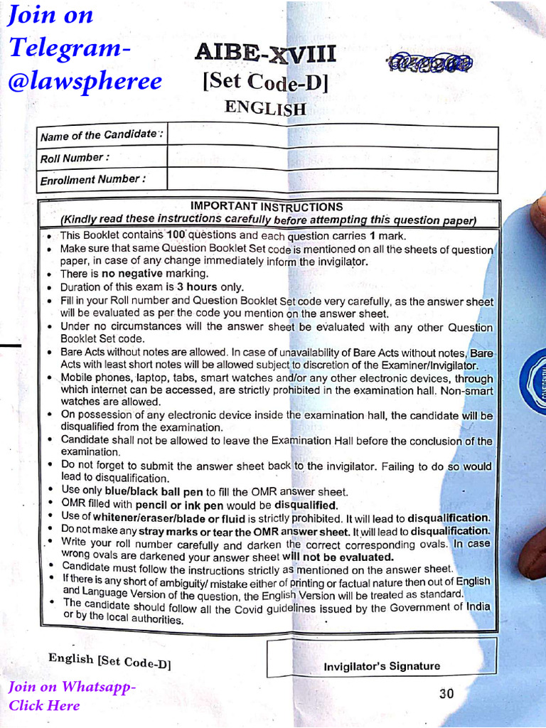 AIBE Previous Years Question Papers With Answer Keys | PDF | Tort | Crimes