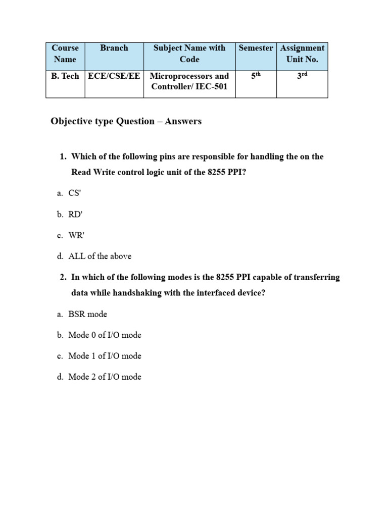 Microprocessors and Controller Unit 3 Assignment | PDF