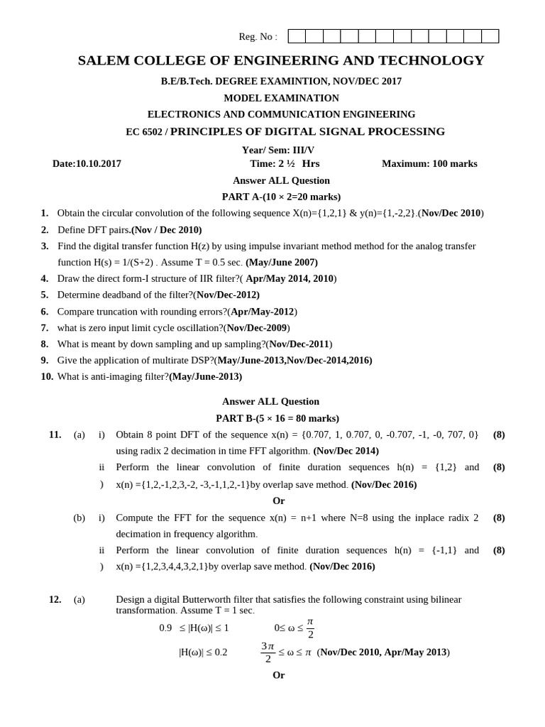 Digital Signal Processing Exam Paper | PDF | Digital Signal Processing | Convolution