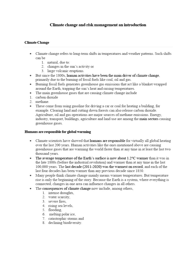 Climate Change and Risk Management Introduction-1 | PDF | Climate ...