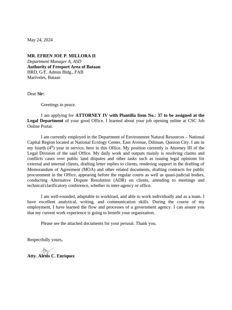 Application Letter AFAB AttyAlexisEnriquez 05242024 | PDF