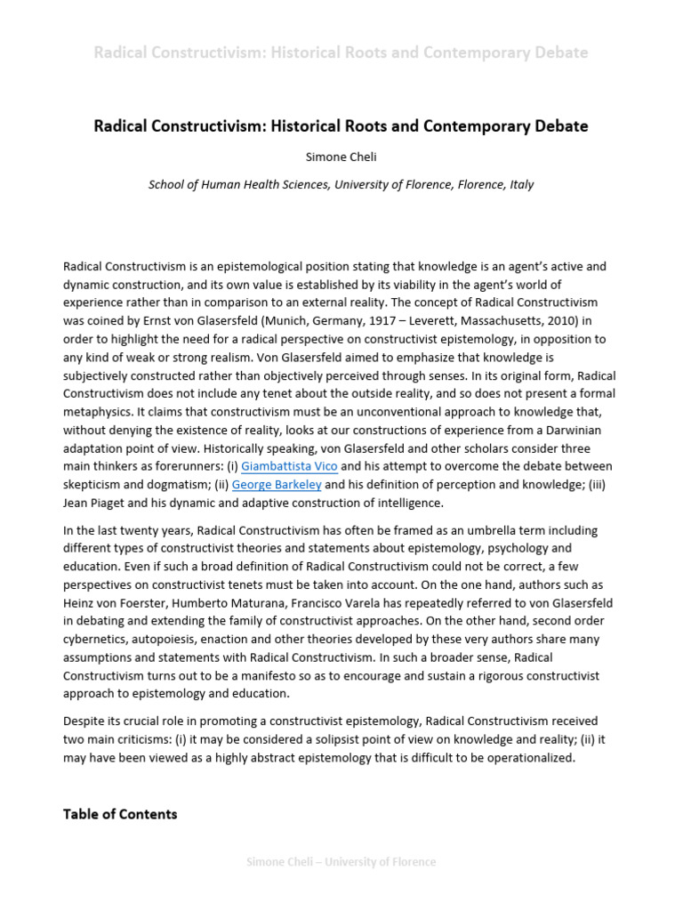 Radical Constructivism - Simone Cheli | PDF | Constructivism ...