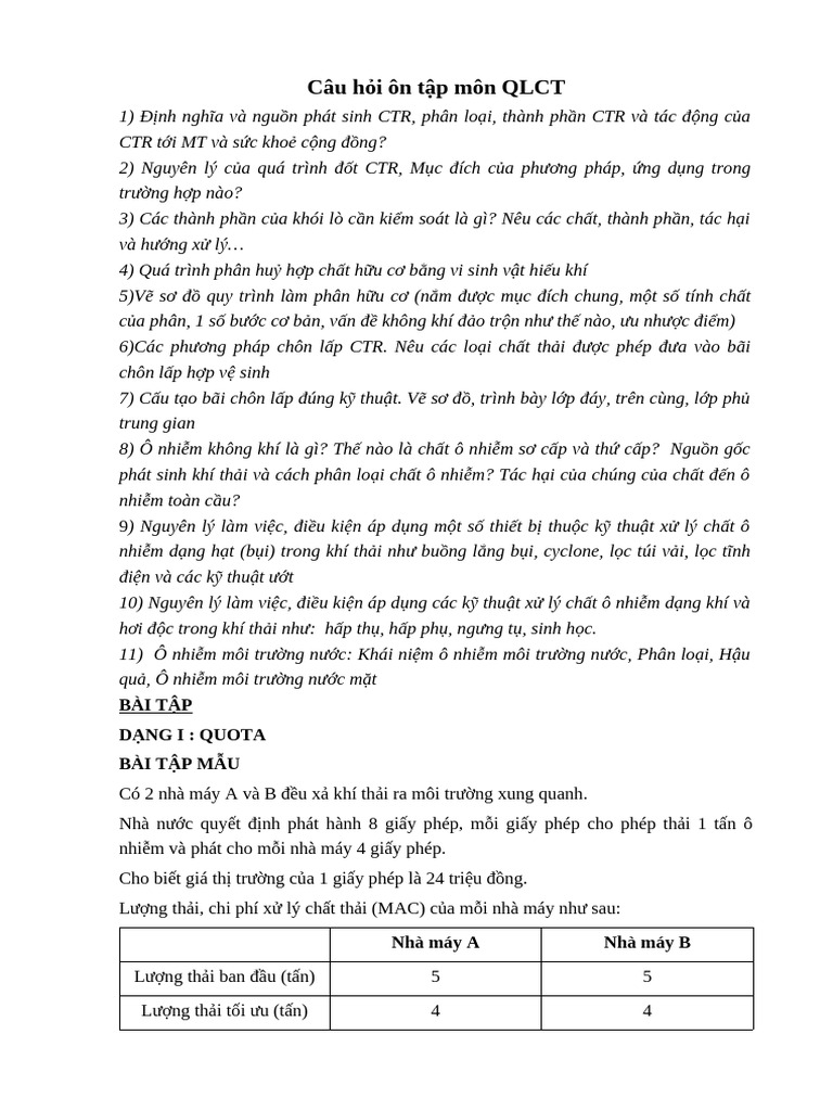 Câu hỏi ôn tập môn QLCT | PDF