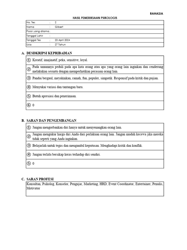 Hasil Psikolog MBTI - Pak Gilbert | PDF