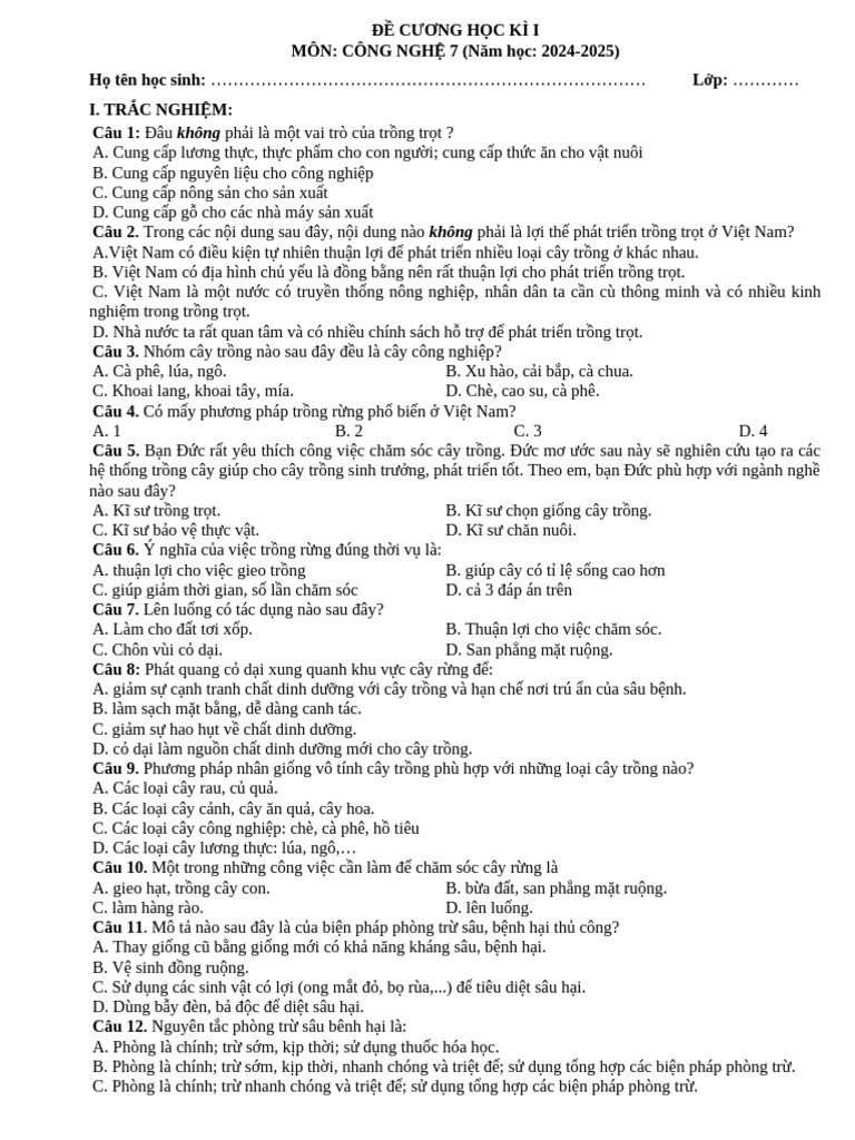 ĐC HỌC KÌ 1 CN7 24-25 | PDF