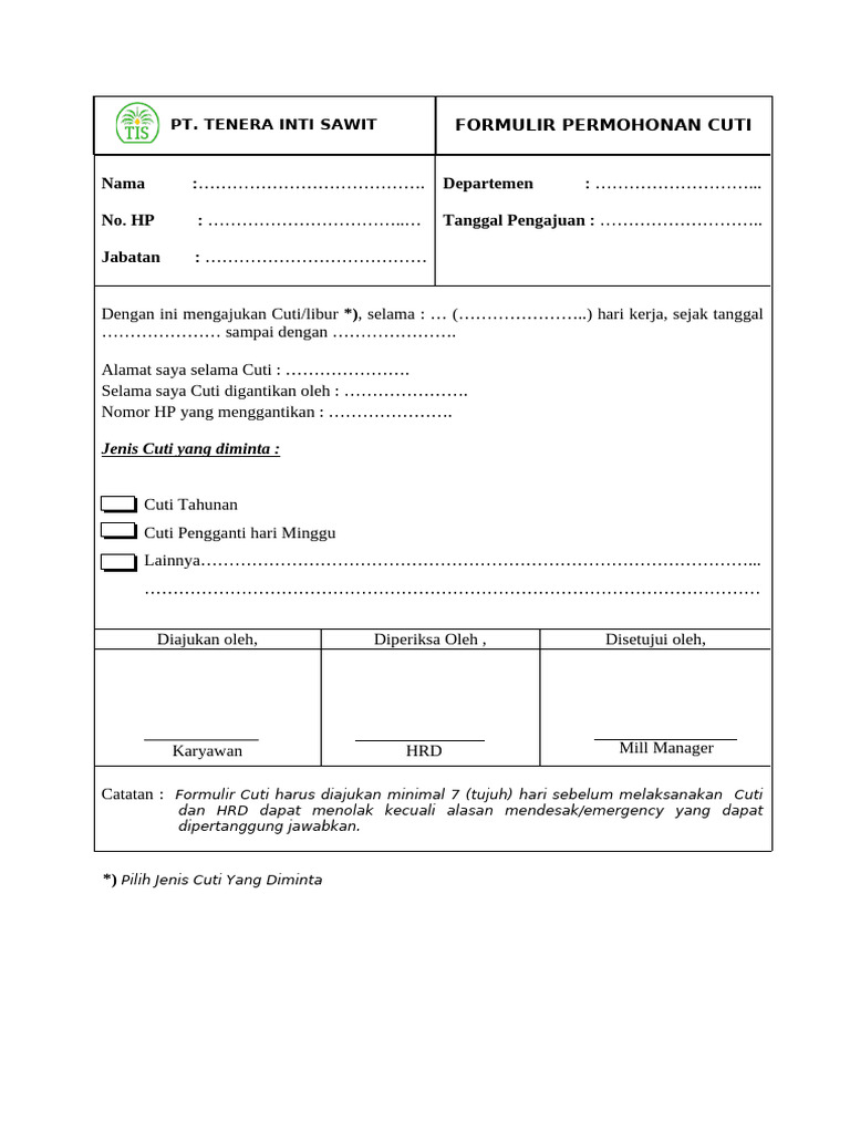 Formulir Cuti Off Day | PDF