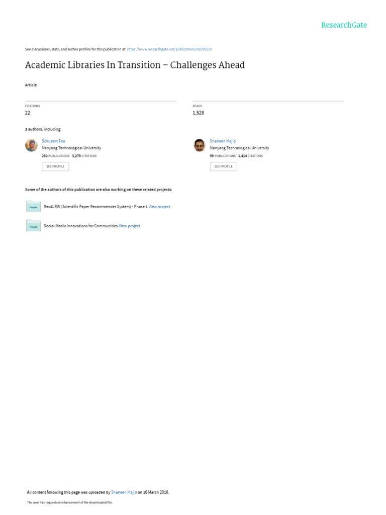 Academic Libraries in Transition - Challenges Ahea | PDF | Libraries ...