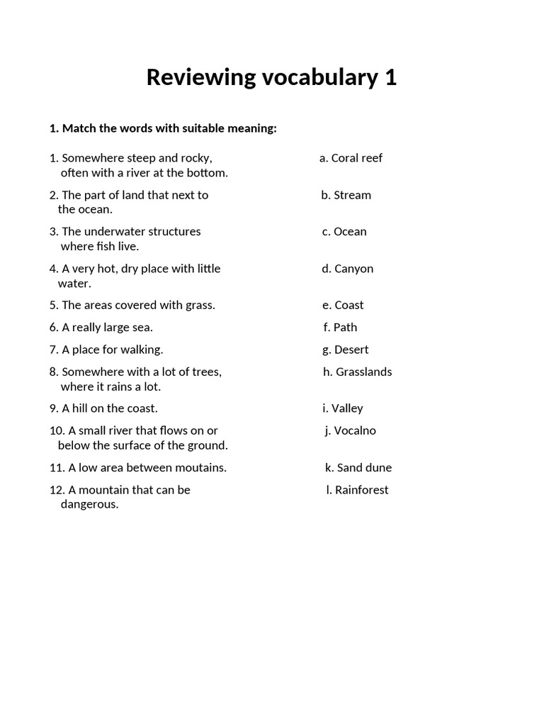 Vocabulary Matching Exercise Guide | PDF