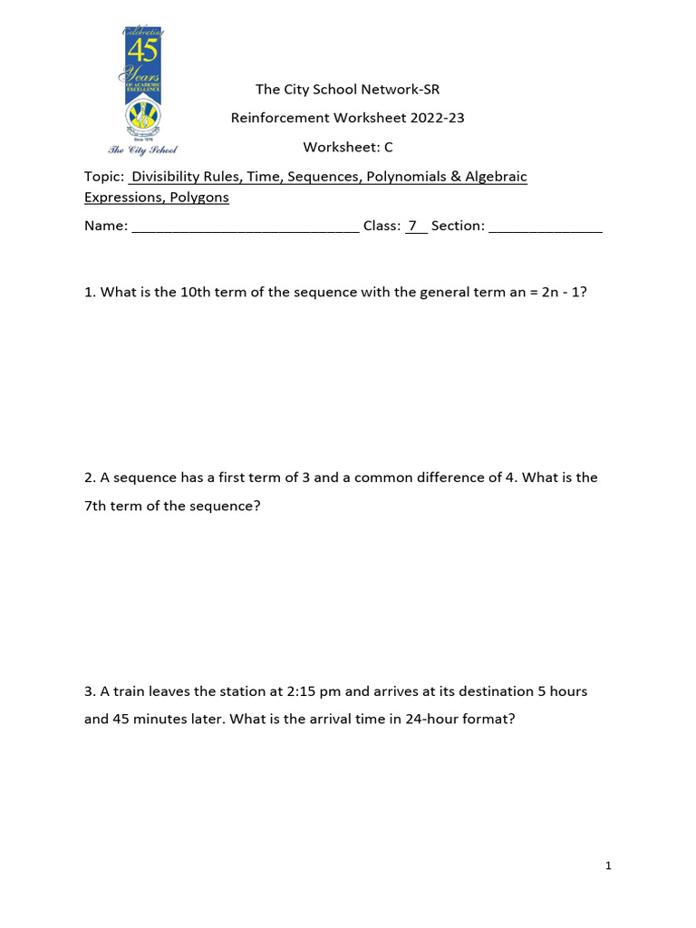 Grade 7 Work Sheet C | PDF