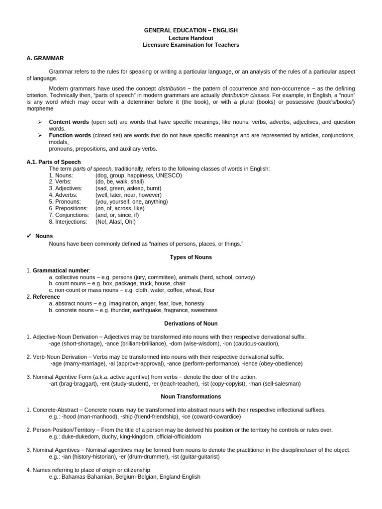 ENGLISH HANDOUT | PDF | Perfect (Grammar) | Adjective