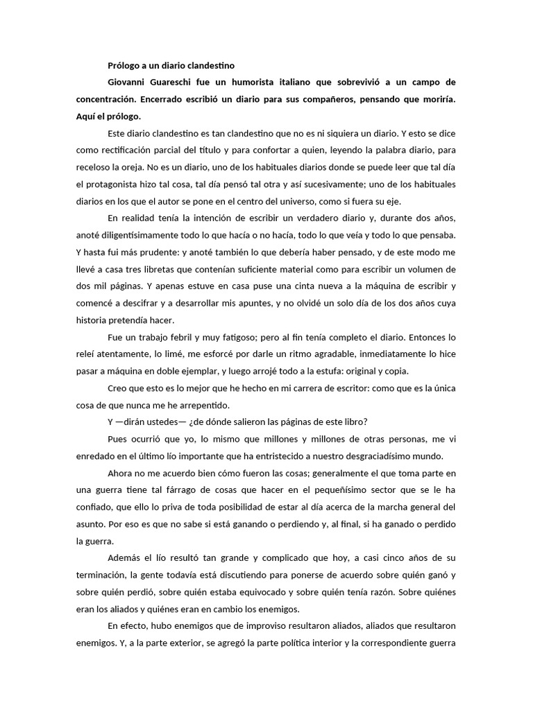 Prólogo al Diario Clandestino de Guareschi | PDF