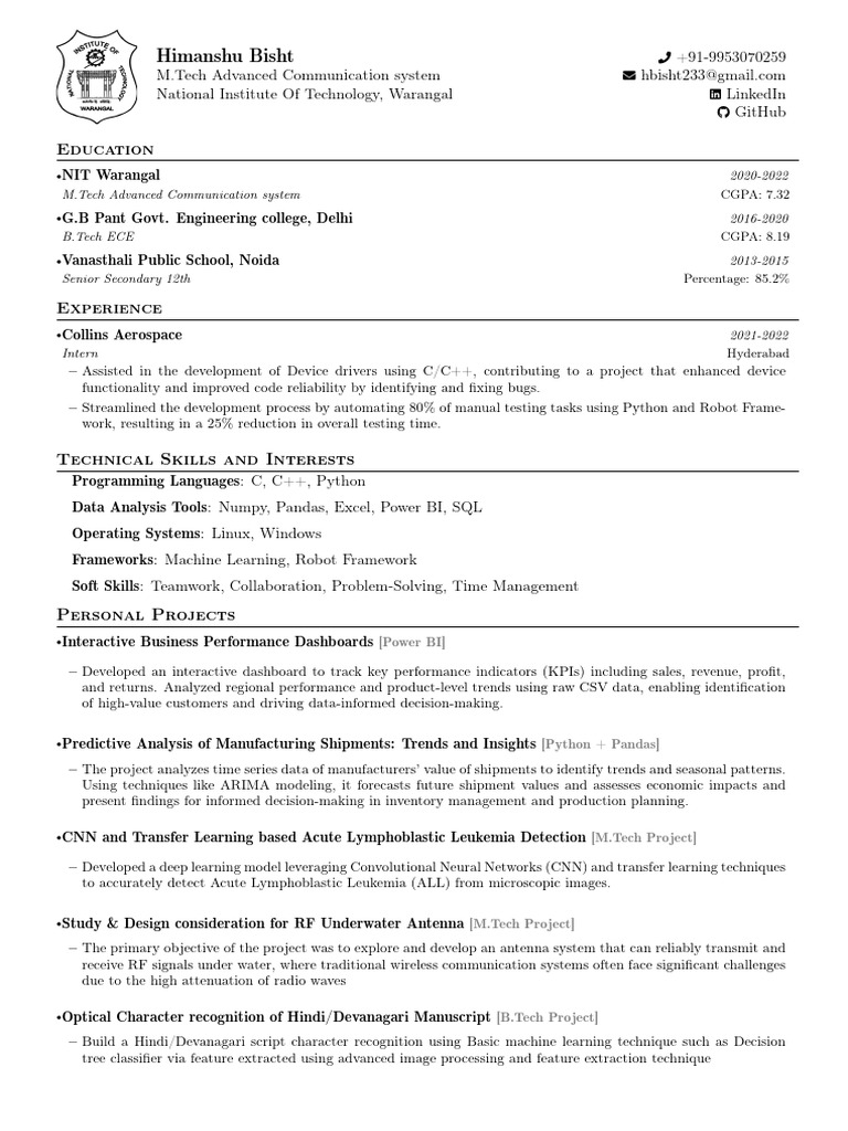 (D) Himanshu Bisht Resume | PDF | Machine Learning | Deep Learning