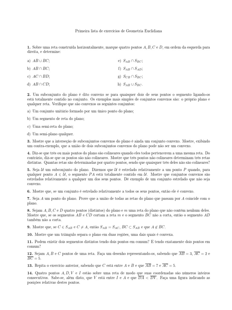 Geometria_Euclidiana_Lista1 | PDF | Linha (Geometria) | Conjunto convexo