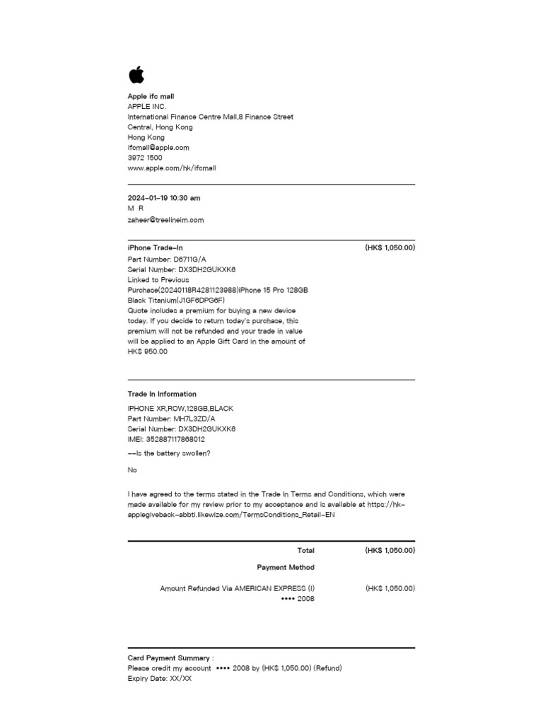 iPhone Trade-In Receipt - Jan 2024 | PDF | Apple Inc. | Receipt