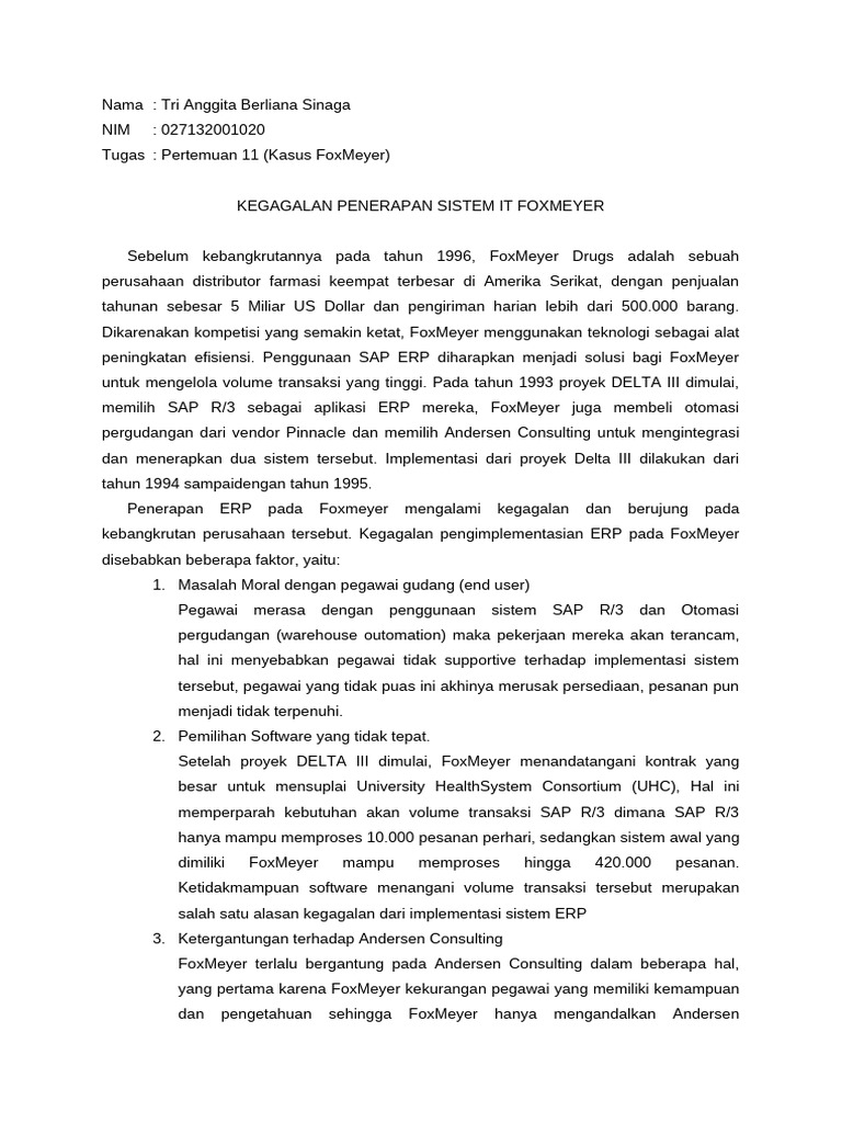 Kegagalan Implementasi ERP FoxMeyer | PDF