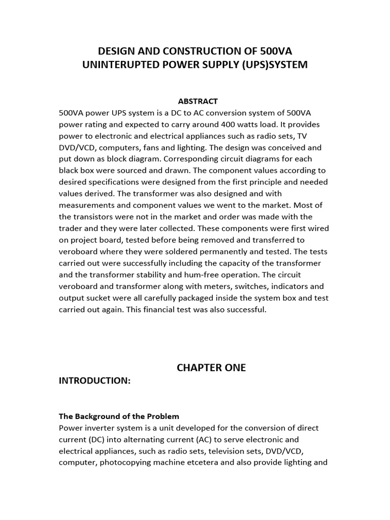 500VA UPS System Design and Construction | PDF | Power Inverter ...