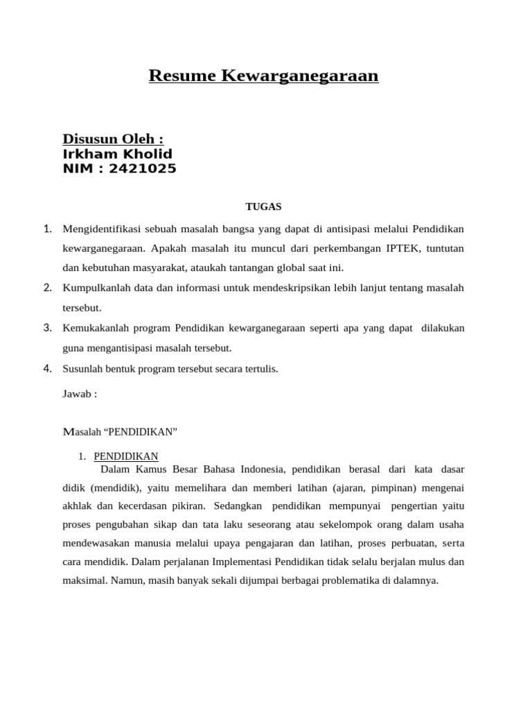 RESUME KWN IRKHAM KHOLID NIM 2421025 | PDF