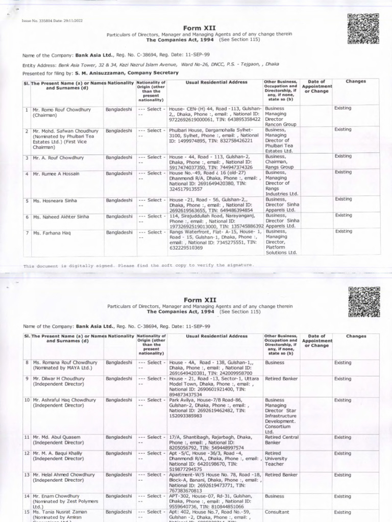 Form_XII as on 14.11.2022 | PDF | Dhaka | World Politics