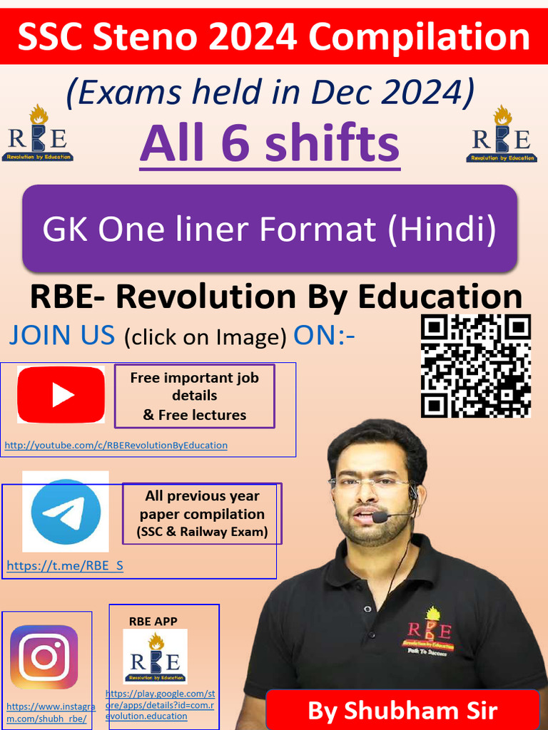 GK (hindi) one-liner SSC Steno 2024 T-1 _RBE_compressed | PDF