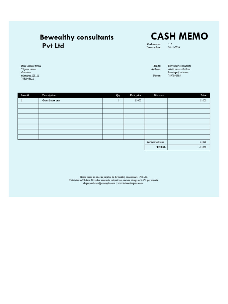 Guest House Cash Memo | PDF