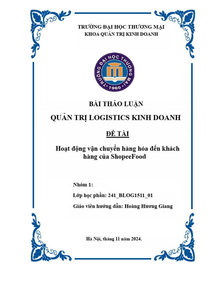 BTL-N1-QUẢN TRỊ LOGISTICS KINH DOANH đã sửa | PDF