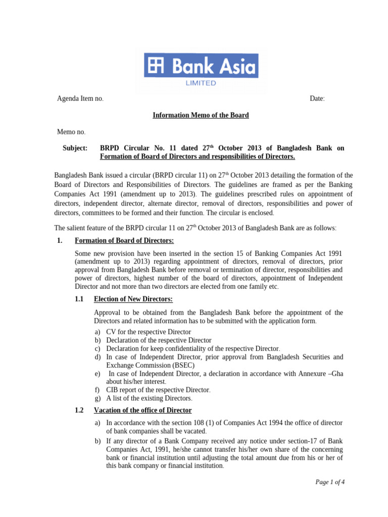 Amendment of BRPD Circular - Final | PDF | Internal Control | Board Of ...