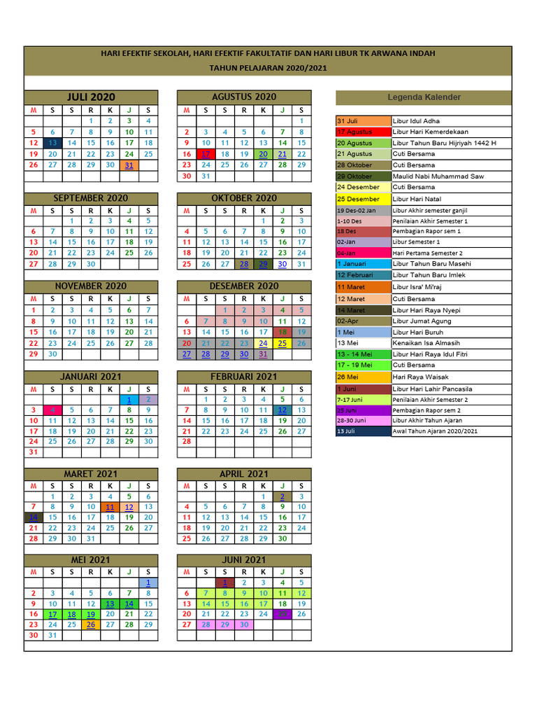 KALENDER PENDIDIKAN TK AI OK | PDF