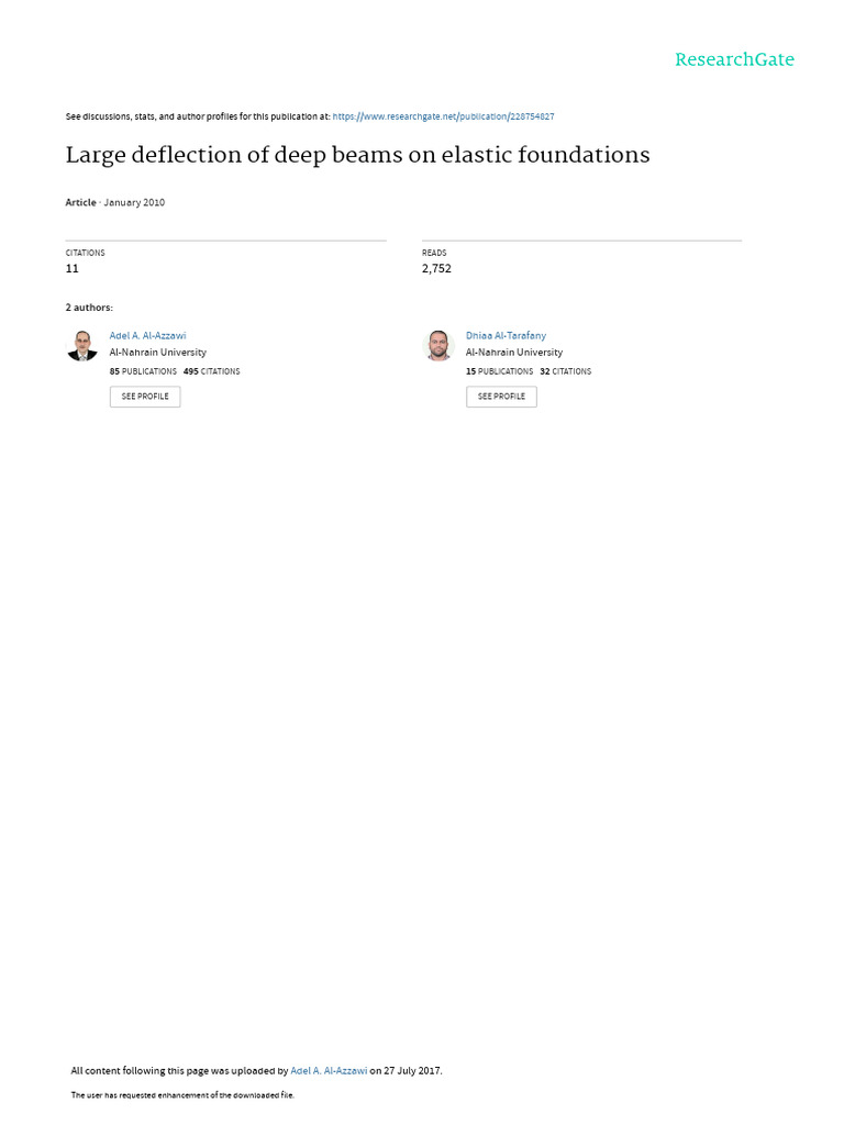 Large Deflection Of Deep Beams On Elastic Foundations Pdf Bending Beam Structure