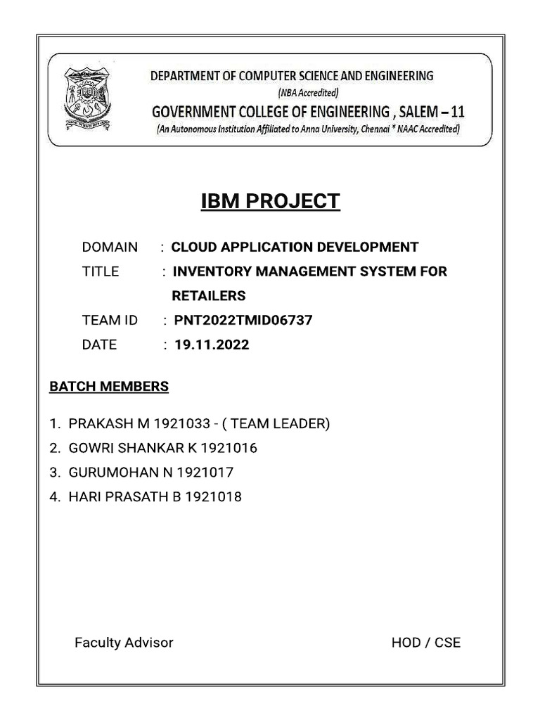 31. Naalaiya Tiran - IBM Project- 1 - Inventory Management System For | PDF