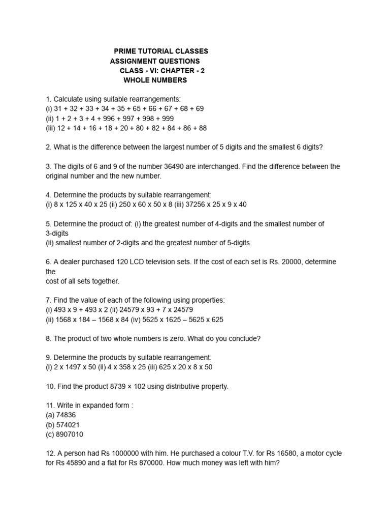 Class 6 Maths Chapter 2 Ment 1 | PDF