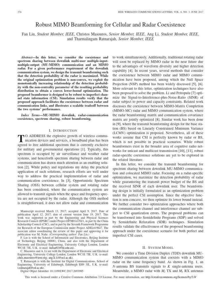 Robust MIMO Beamforming For Cellular and Radar Coexistence | PDF | Mimo ...