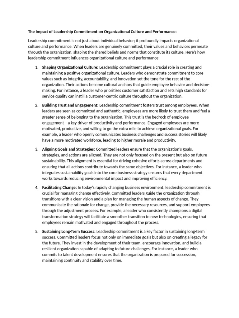 Leadership Commitment's Role in Culture & Performance | PDF ...