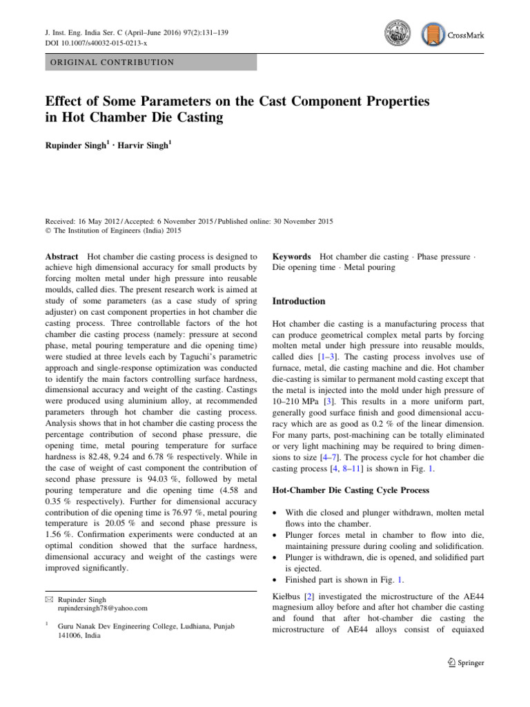 Effect of Some Parameters On The Cast Component Properies in Hot ...