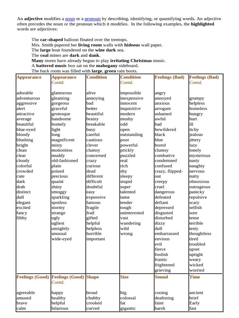 Adjectives | PDF | Semantics | Linguistics