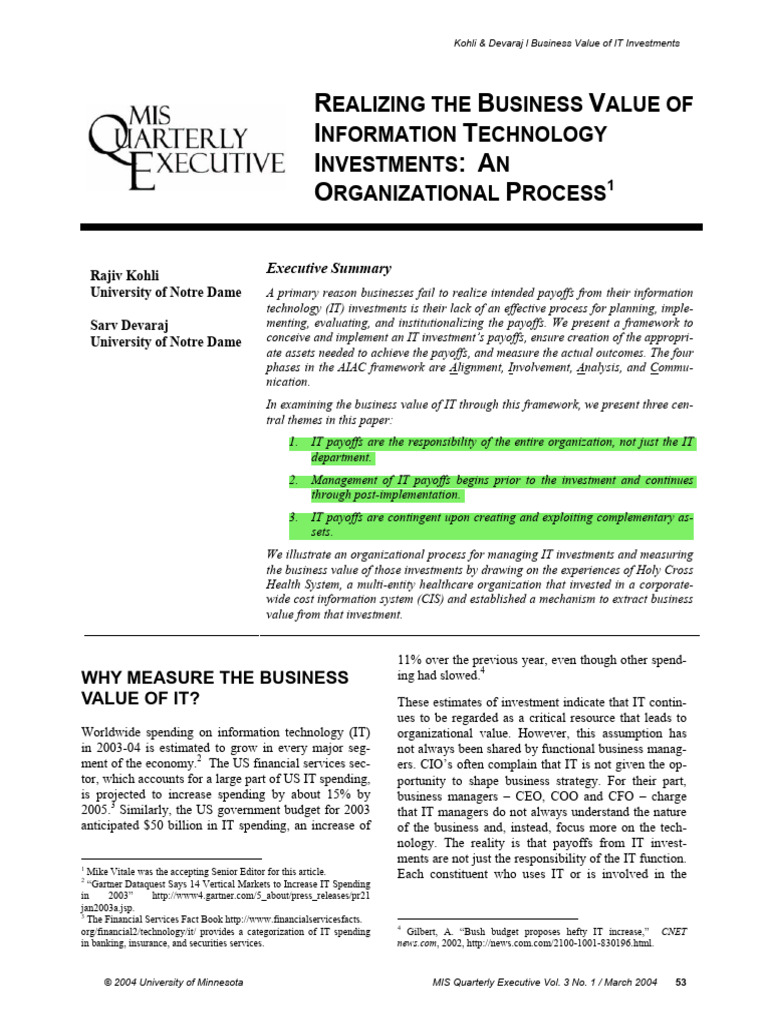 Realizing The Business Value of Information Technology Investment | PDF ...