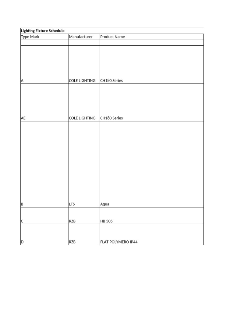 BMYC_AH - LIGHTING FIXTURE SCHEDULE | PDF | Lighting | Building Technology