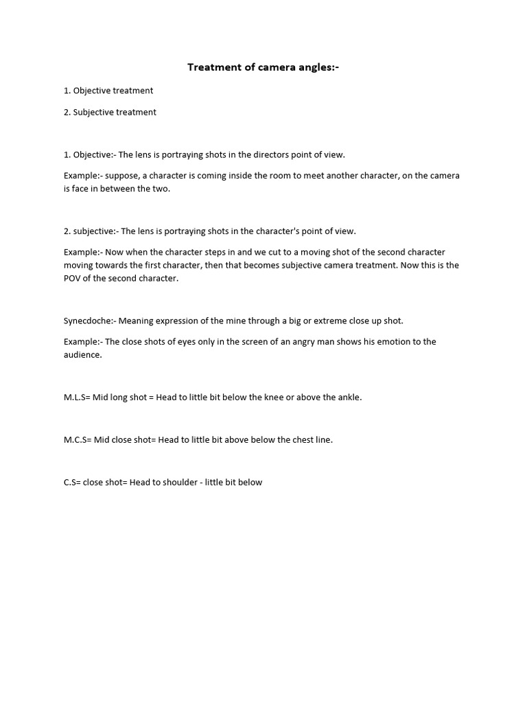 Camera Angles: Objective vs. Subjective | PDF