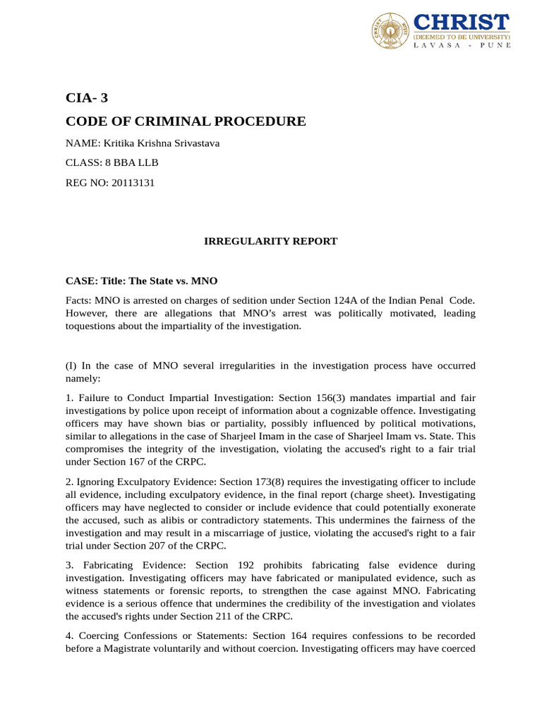 Irregularity Report | PDF | Confession (Law) | Arrest